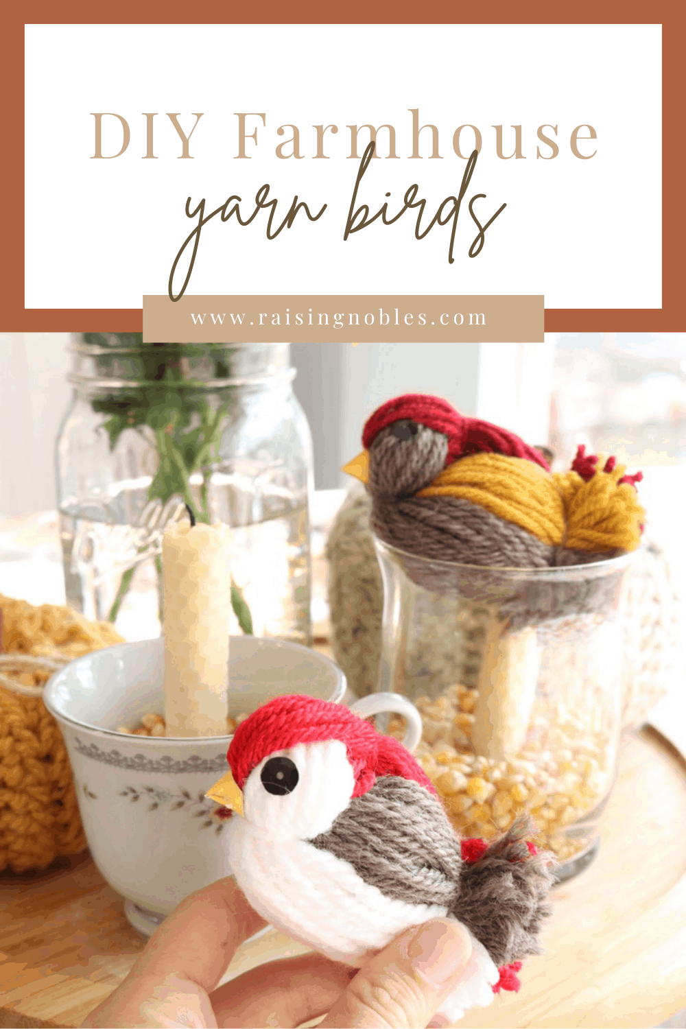 DIY Farmhouse Decor - Yarn Birds - Raising Nobles